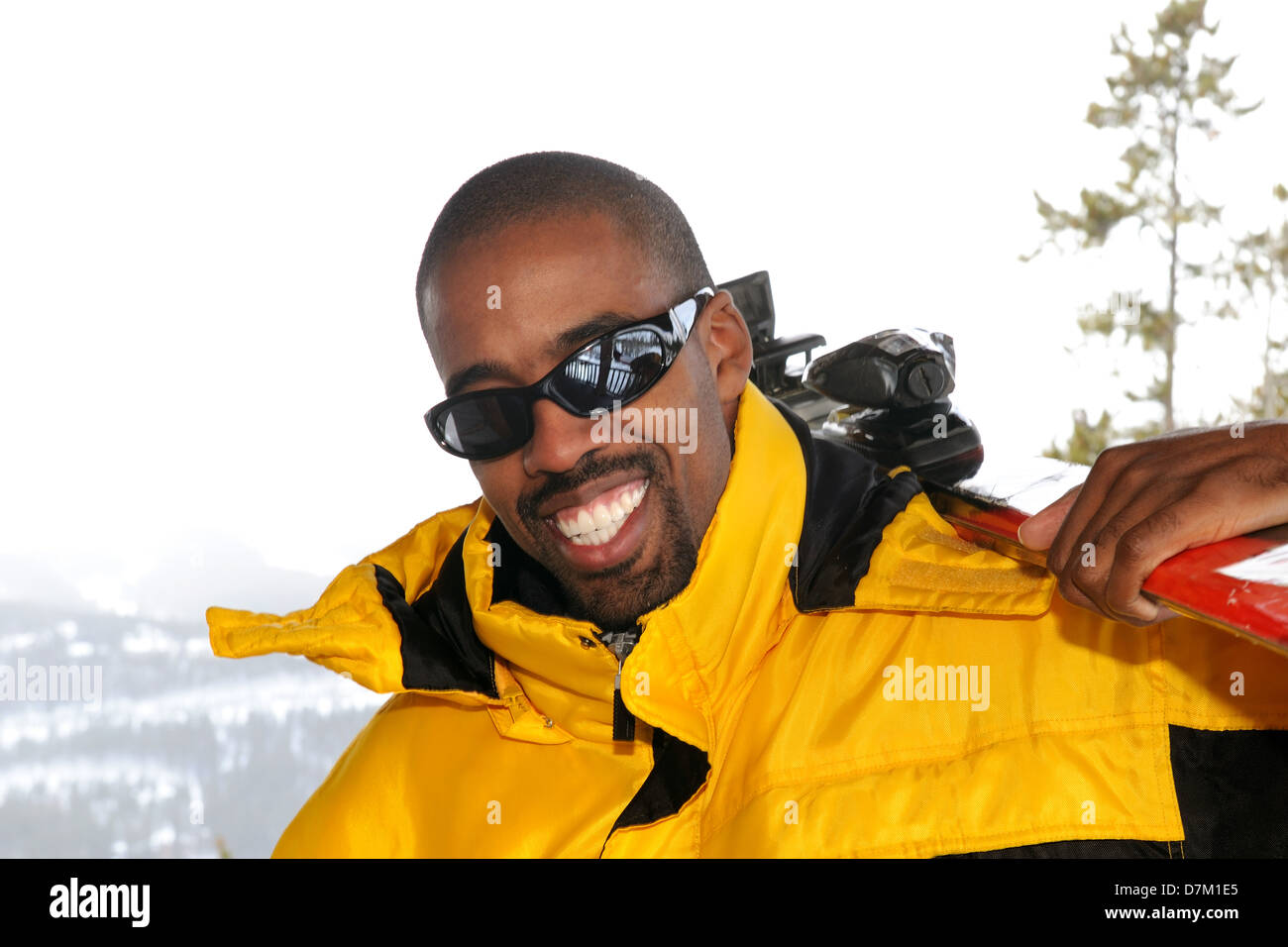 African American Man On a Vacation at Ski Resort Stock Photo - Alamy