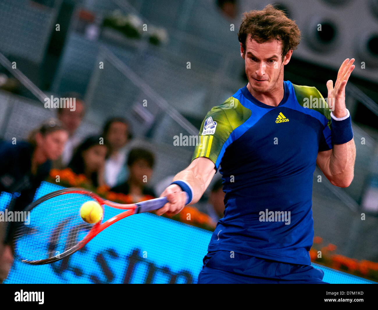 09.05.2013 Madrid, Spain. Andy Murray of Great Britain plays a forehand ...
