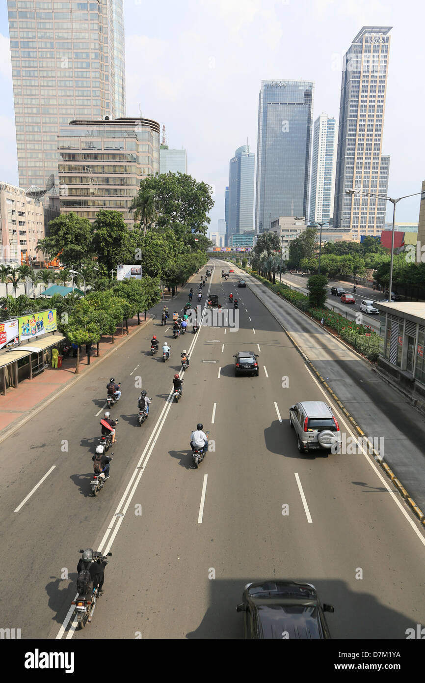 Light on Jalan Thamrin heading south in central Jakarta, Indonesia ...