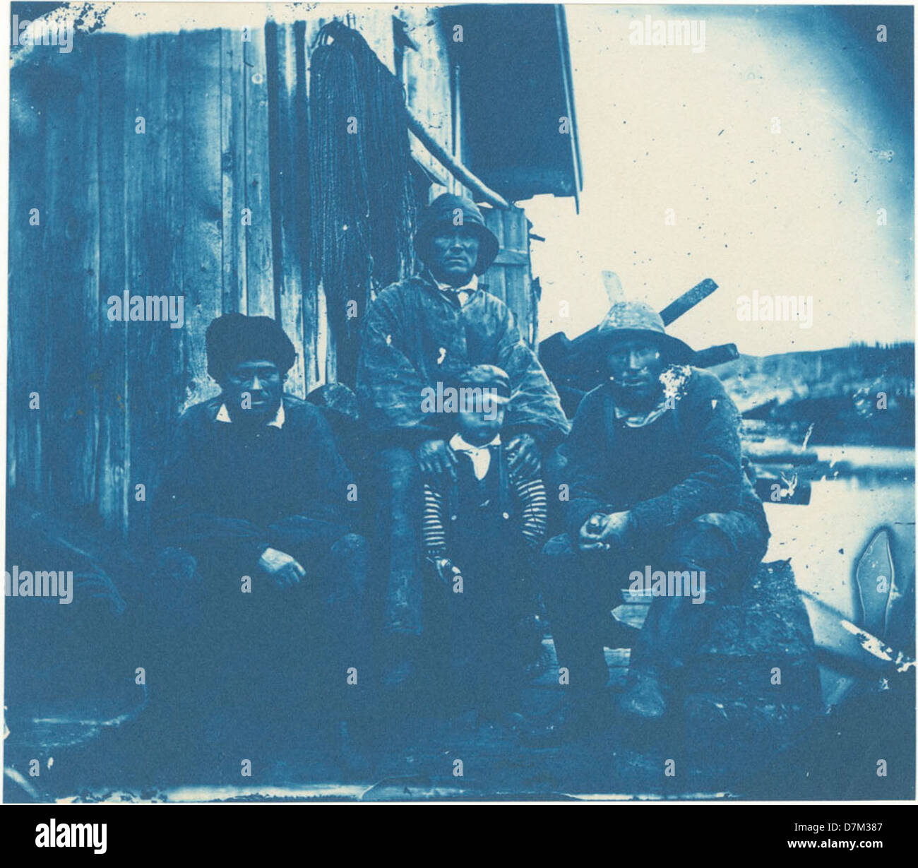 A cyanotype photograph by Carl Curman, showing fishermen in Lysekil ...