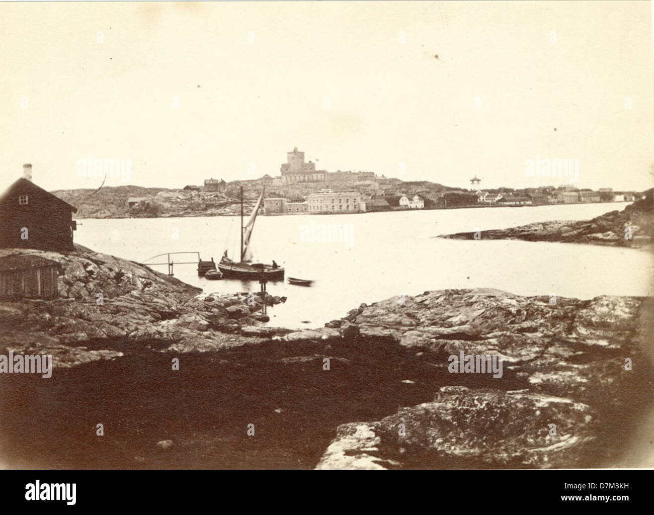 This photograph depicts Marstrand, a coastal town in Sweden, captured ...
