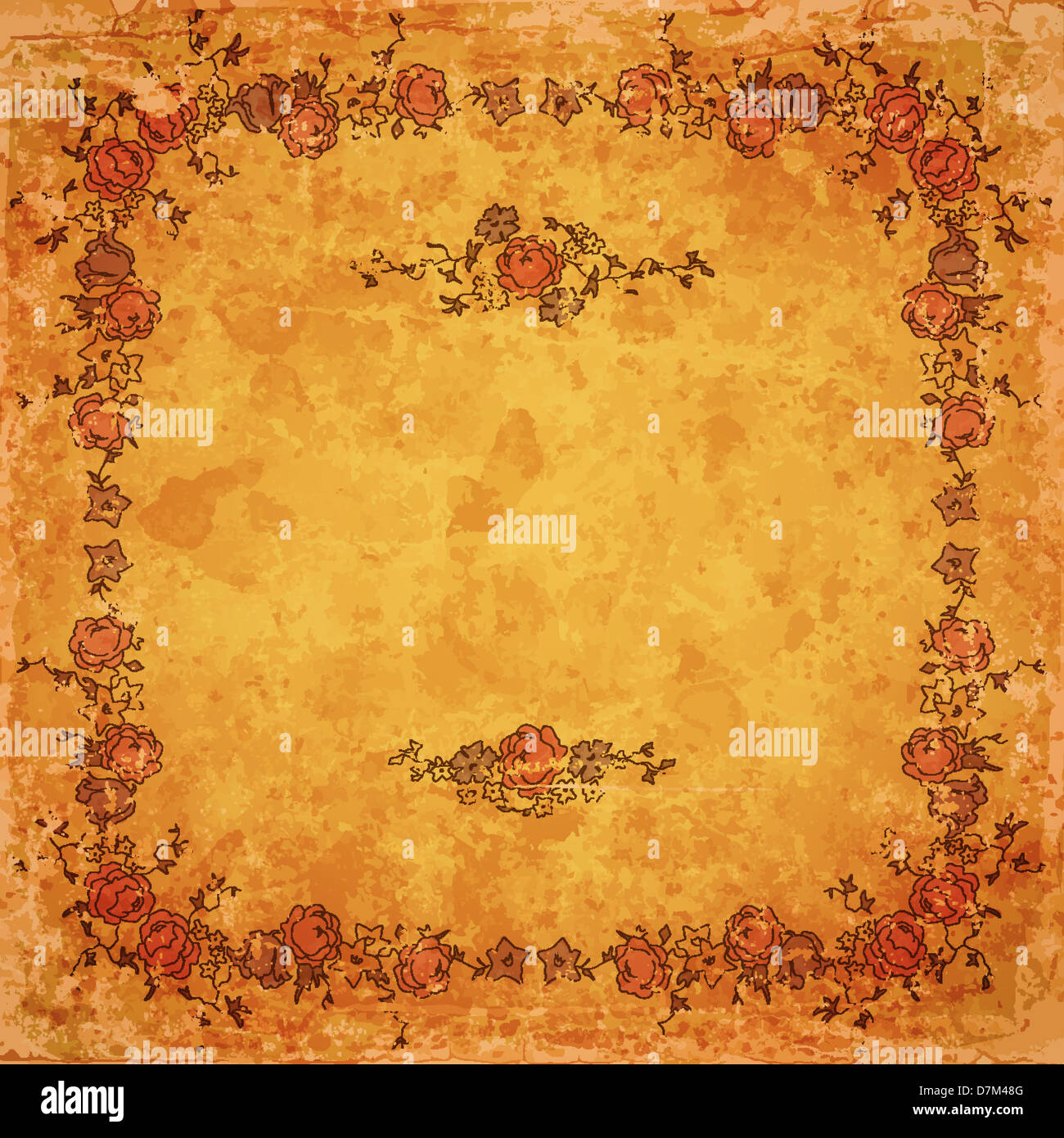 Vintage floral design elements on old paper sheet with grunge texture ...