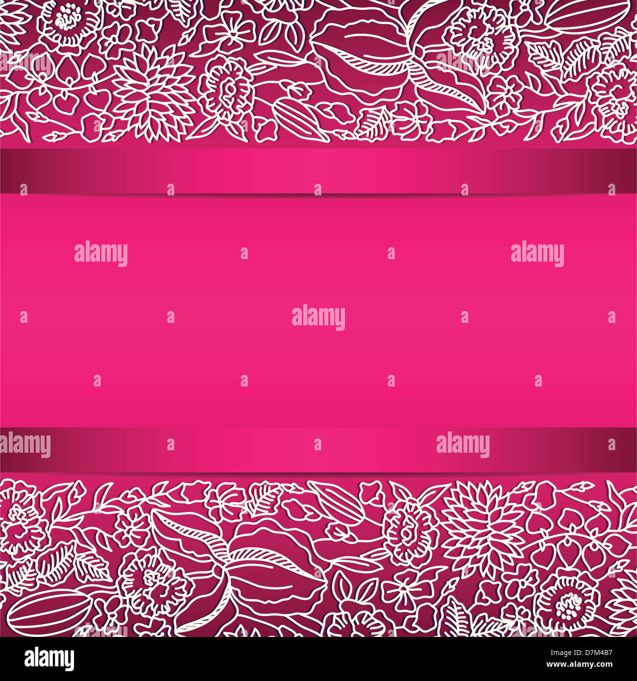 Bright pink card with ornamental pattern and ribbon Stock Photo - Alamy
