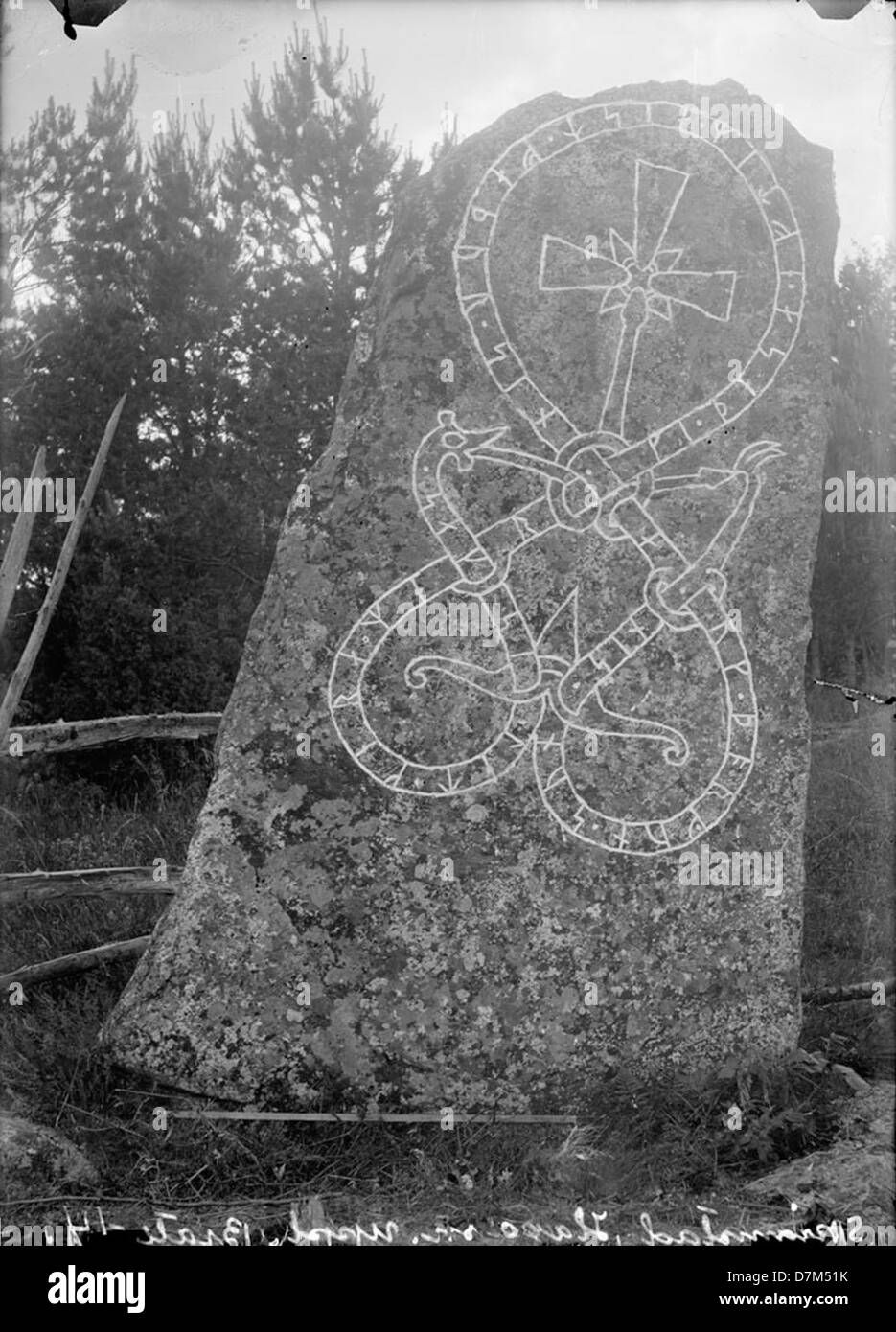 A photograph of a rune stone from Skrämsta, Uppland, Sweden. The stone ...