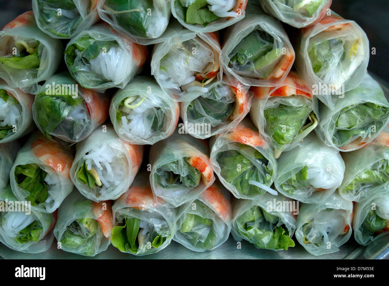 Fresh spring rolls sold at the market in Vietnam Stock Photo - Alamy