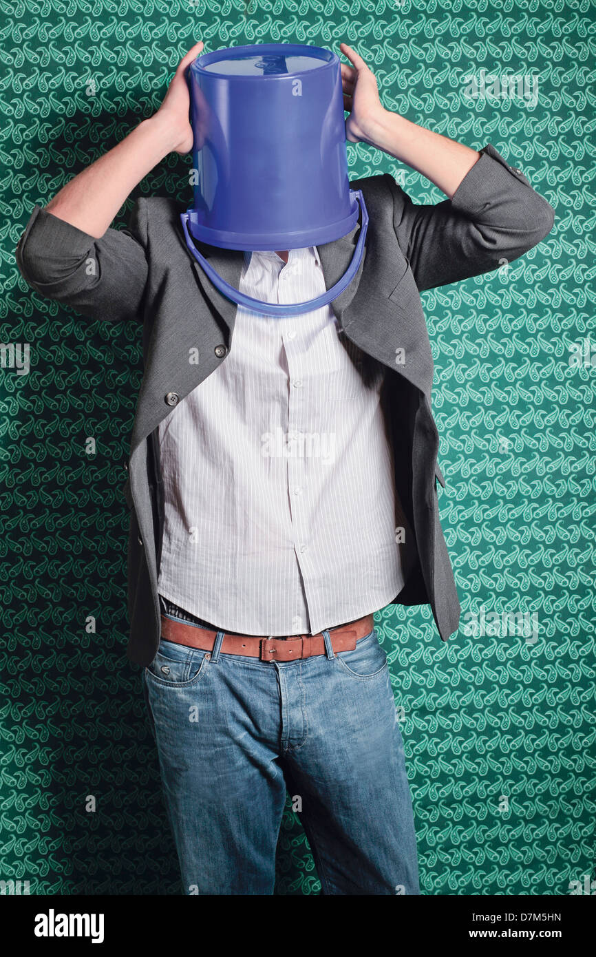 Young Man With Bucket On His Head Stock Photo Alamy Young Man With Bucket On His Head Stock Photo Alamy