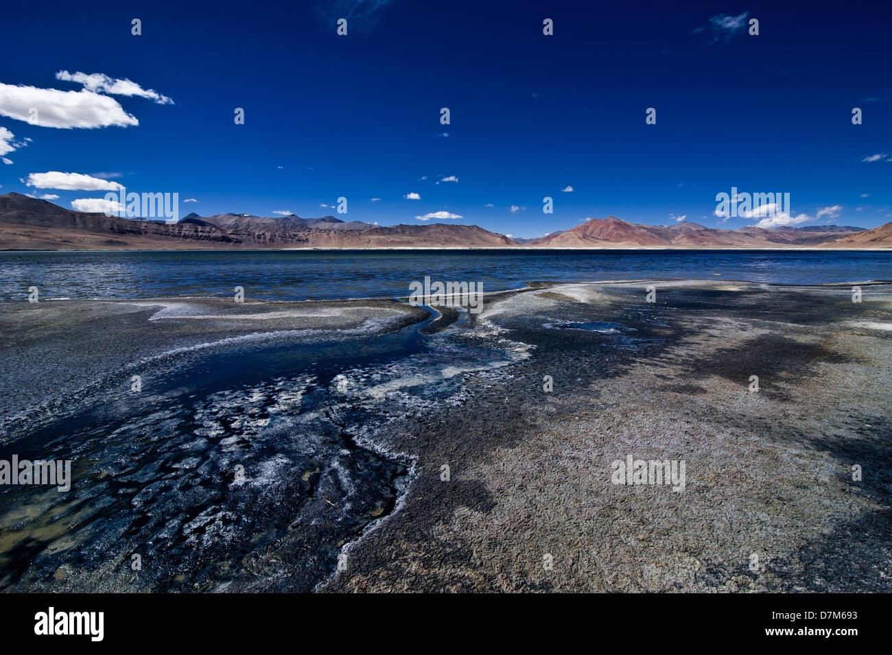 Salt lake Tso Kar. Himalaya mountains landscape with Tso Kar lake ...
