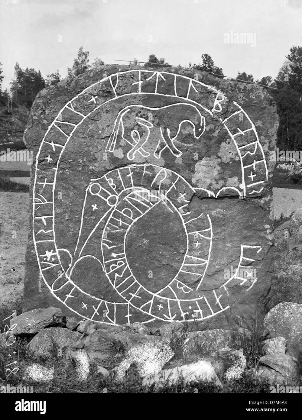 The Rune Stone in Sorunda, Södermanland, is an ancient artifact with ...