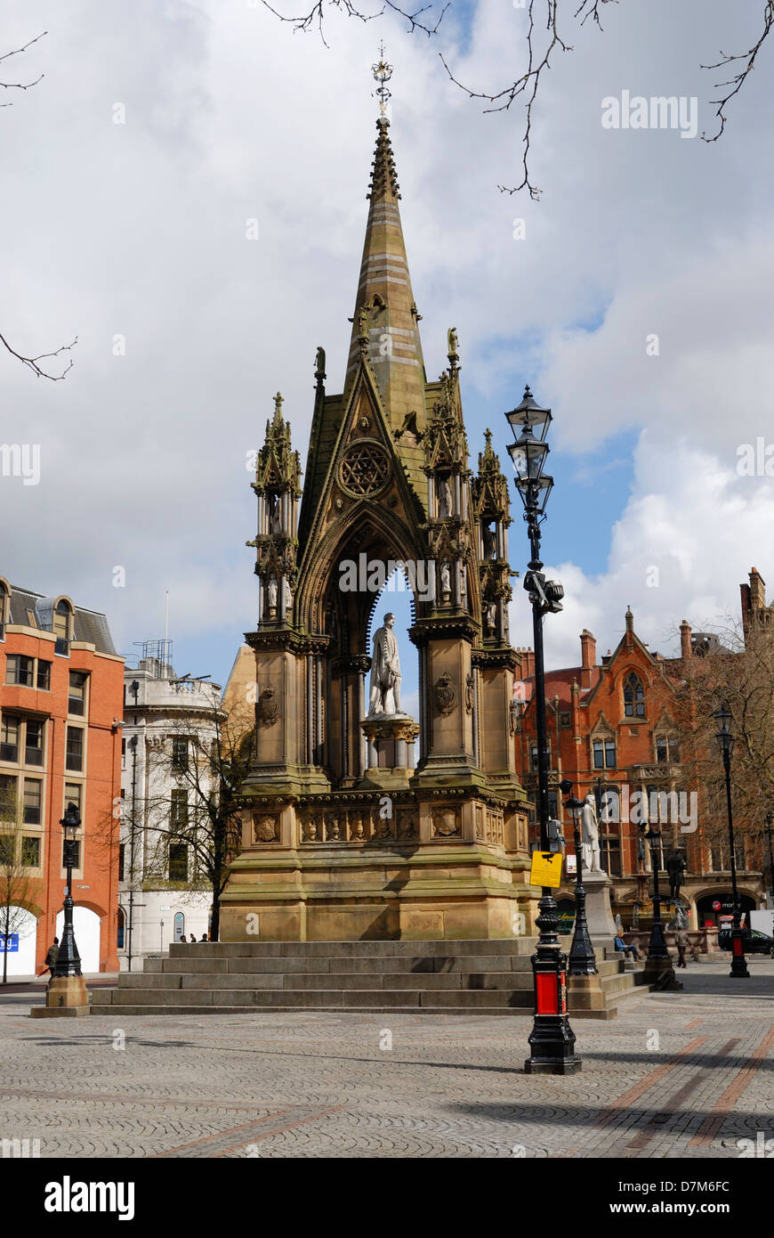 The Albert Memorial in front of Manchester Town Hall in Albert Square ...