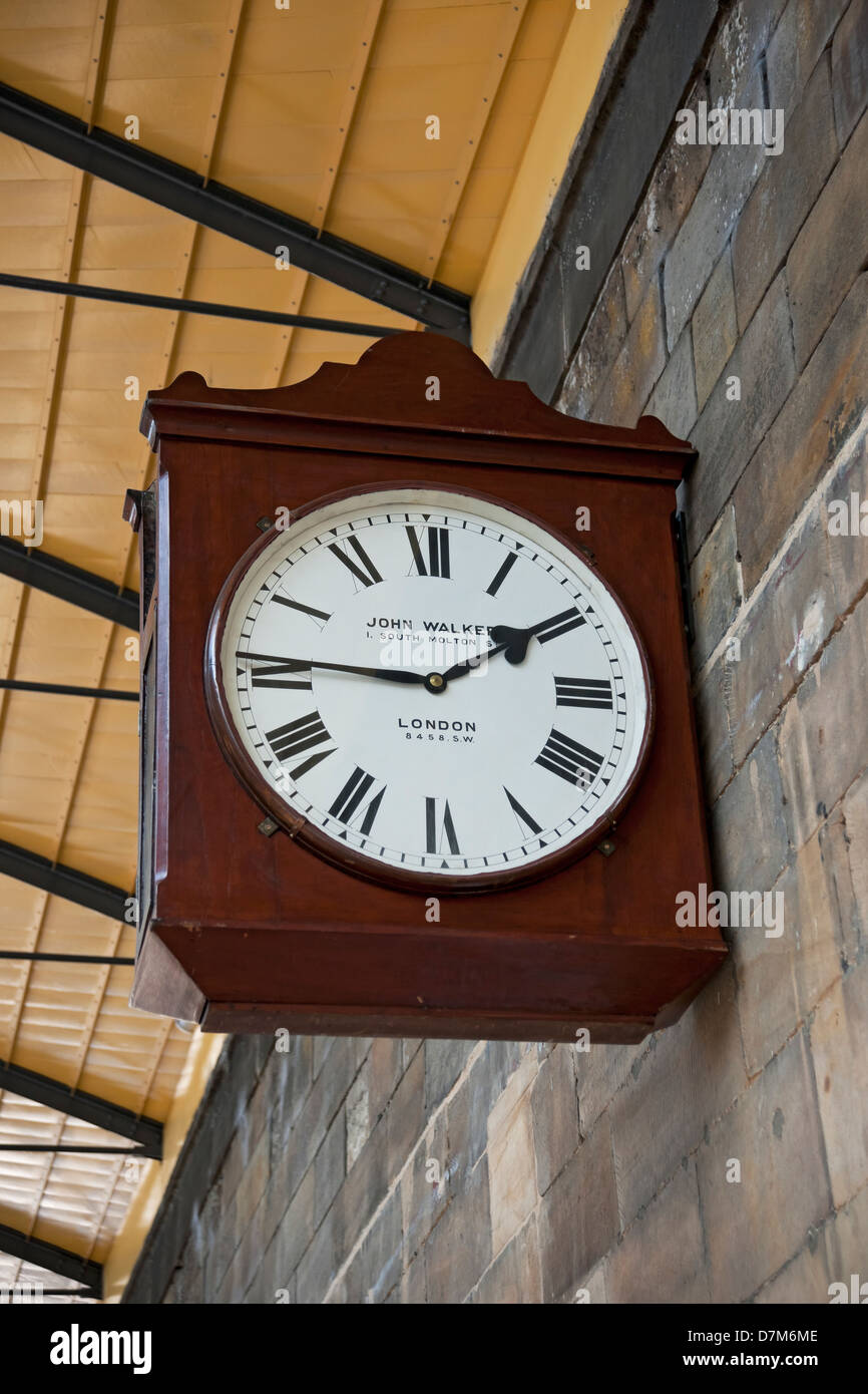 Close up of clock at Pickering Railway Train Station platform NYMR ...