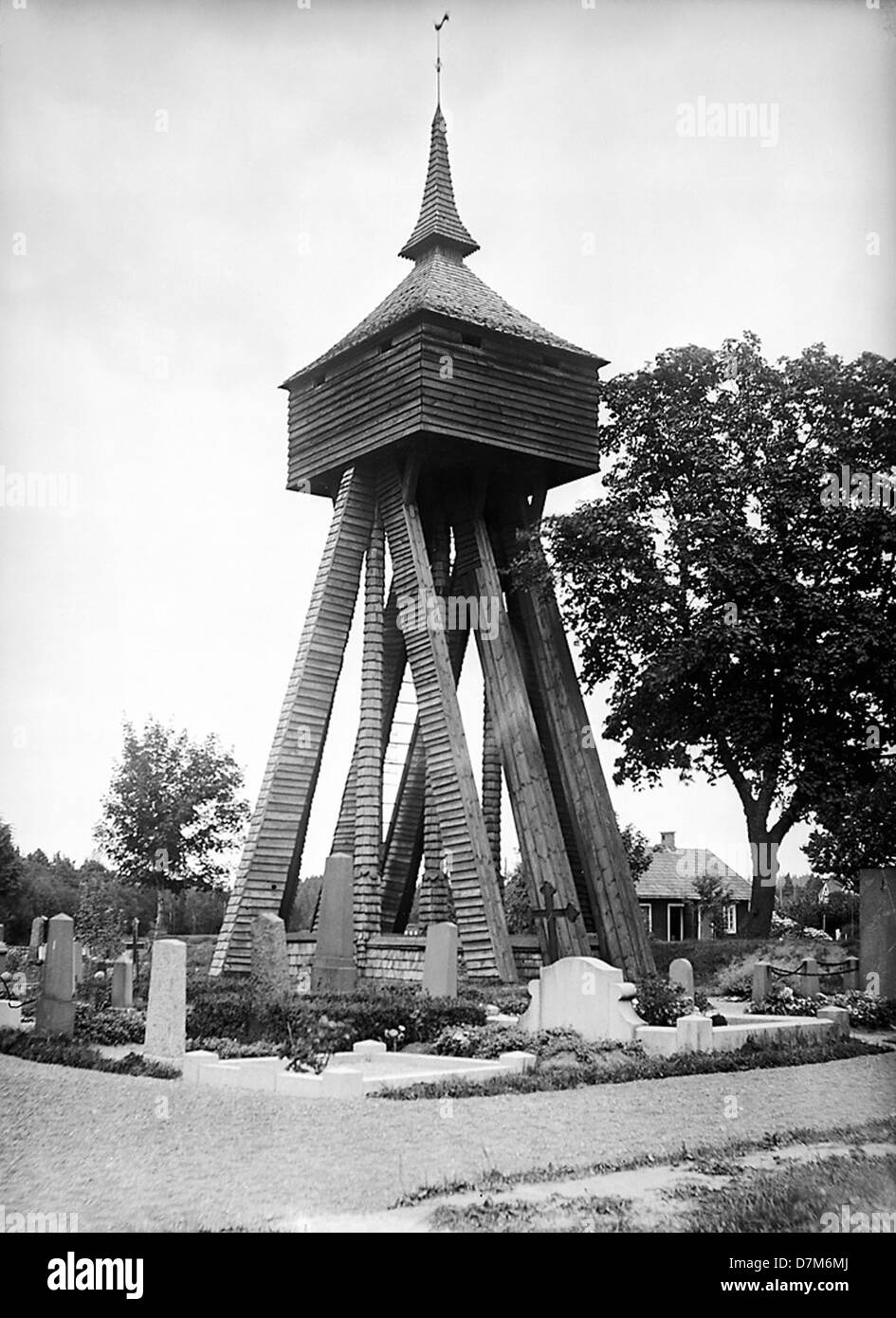 This image shows the bell tower of Moheda Church in Småland, Sweden ...