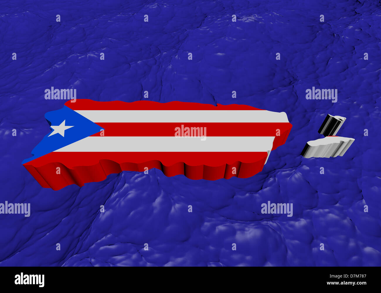 Puerto Rico map flag in abstract ocean illustration Stock Photo - Alamy