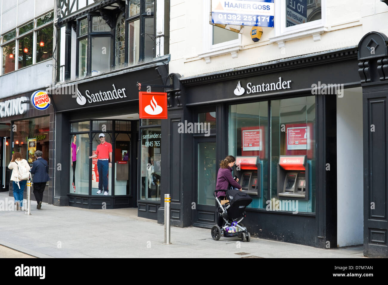 SANTANDER bank cashpoints on high street in city centre of Exeter Devon ...
