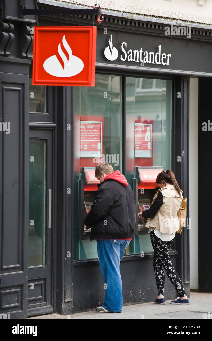 SANTANDER bank cashpoints on high street in city centre of Exeter Devon ...