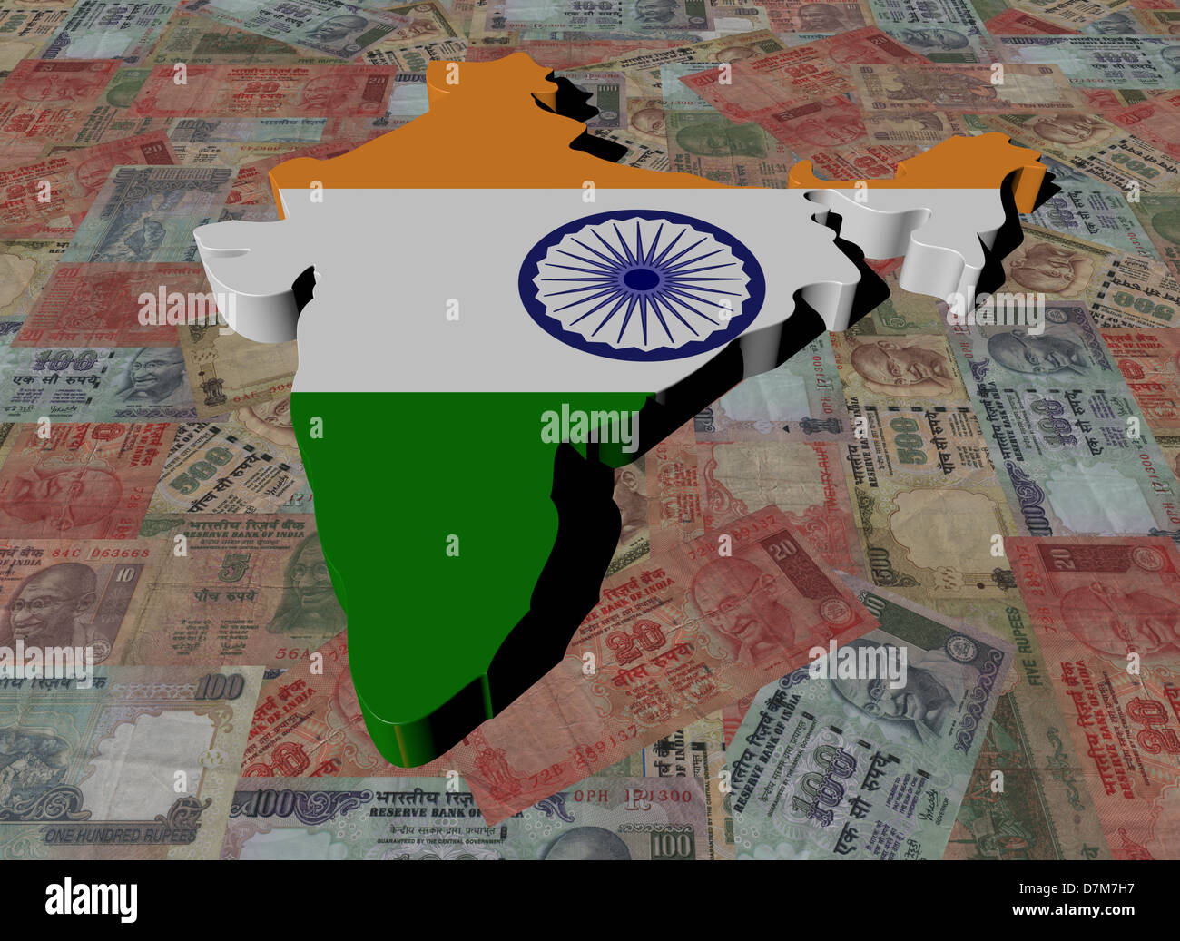 India Map flag on Indian Rupees illustration Stock Photo - Alamy