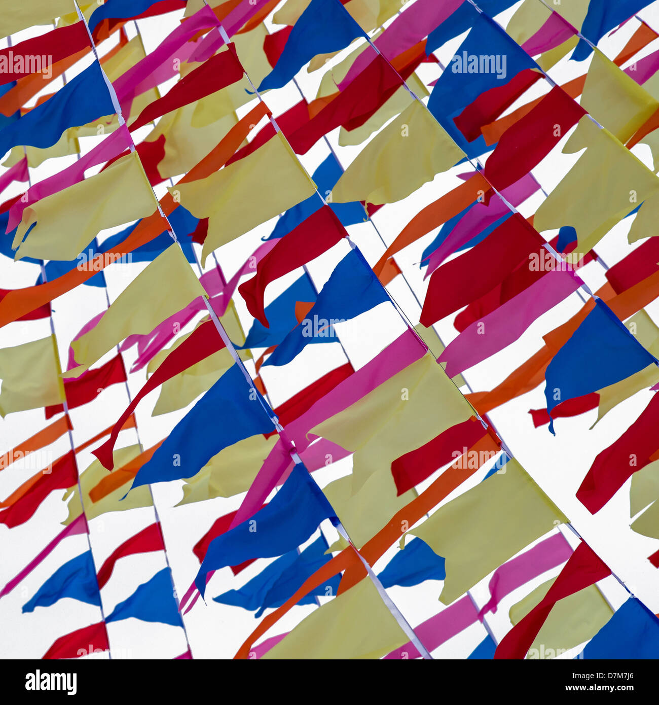 Cone of colorful flags fixed to ropes, isolated Stock Photo - Alamy