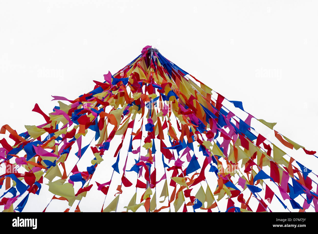 Cone of colorful flags fixed to ropes, isolated Stock Photo - Alamy