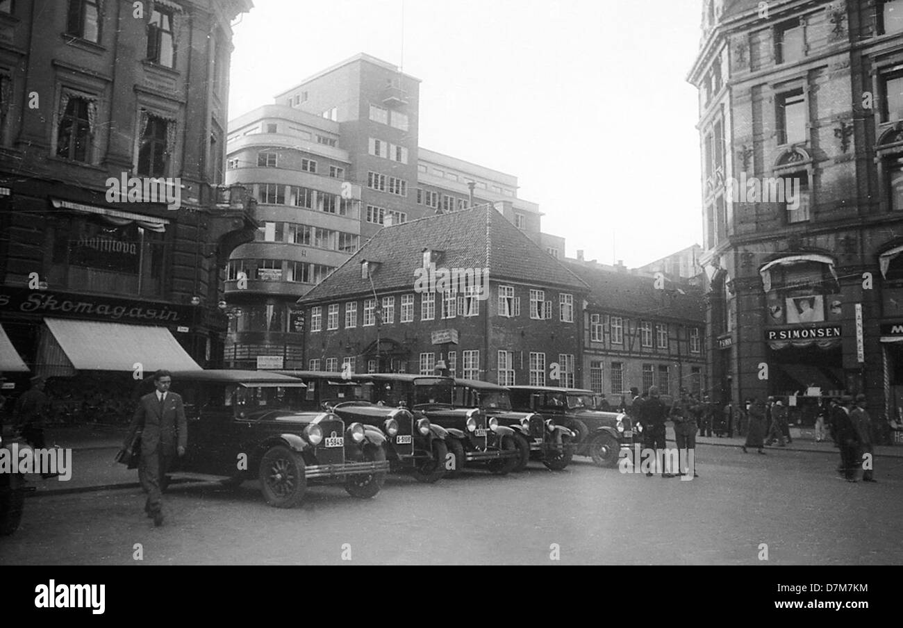 A historical photograph showing the Main Square in Oslo, Norway. The ...