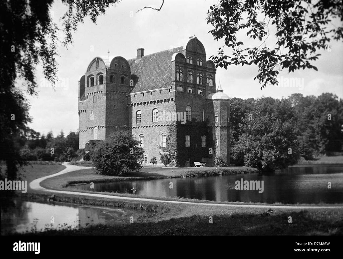 A photograph of Hesselagergaard Manor located in Fyn, Denmark. The ...
