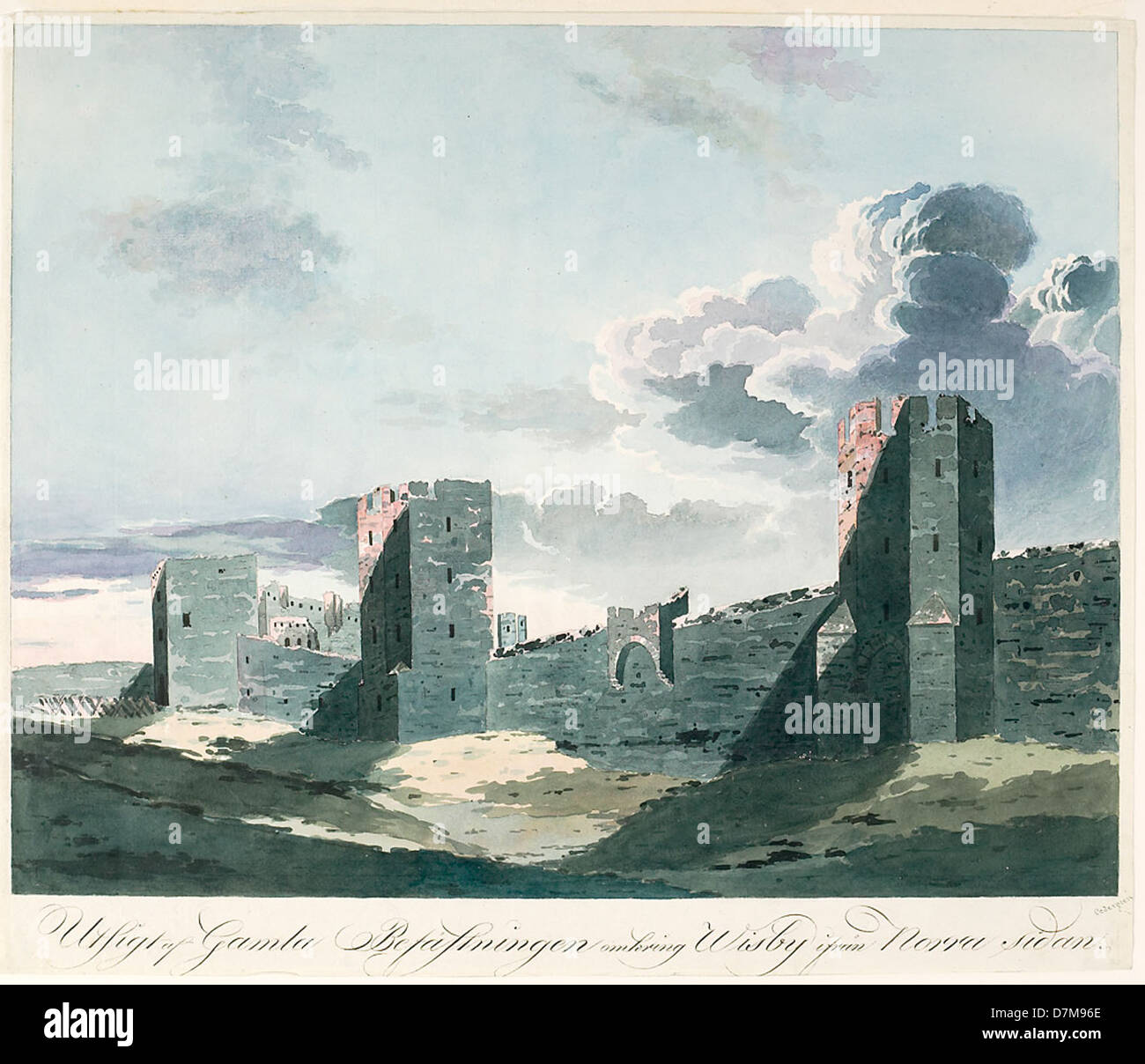 This photograph shows the medieval city wall of Visby on Gotland ...