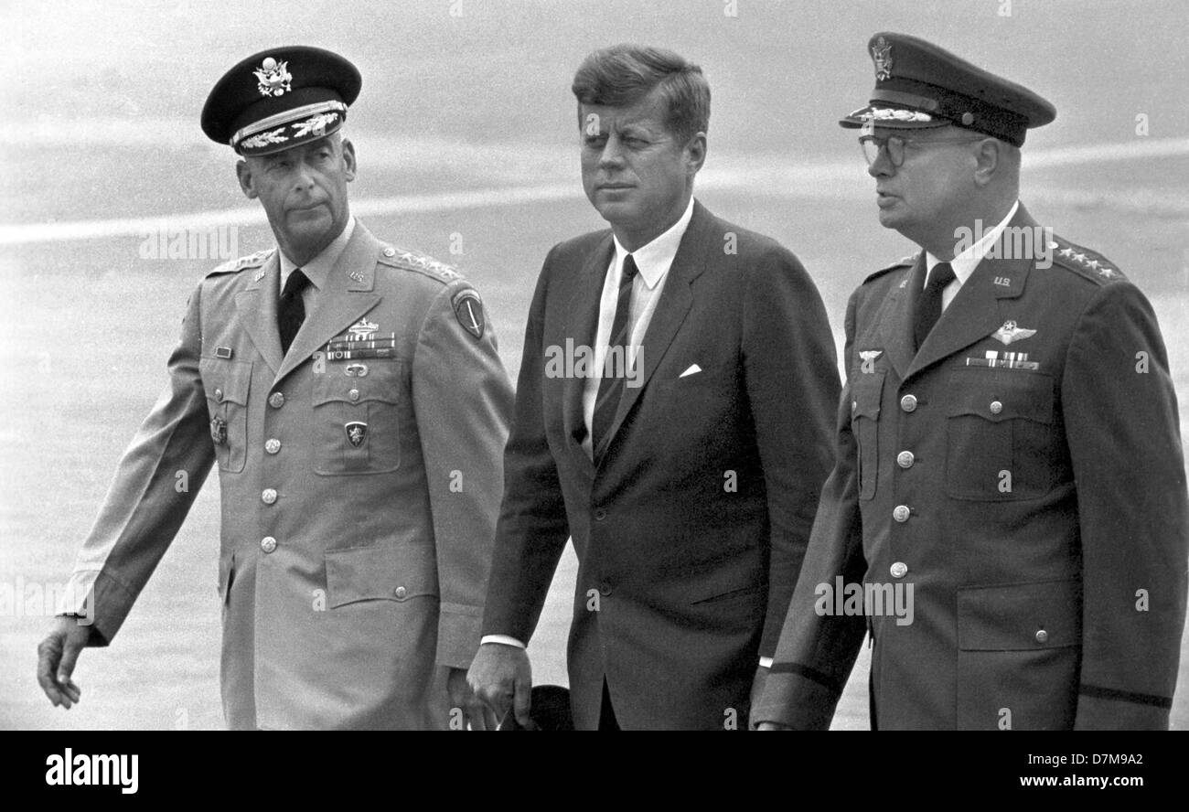 US president John F. Kennedy at a NATO military parade at the air base ...