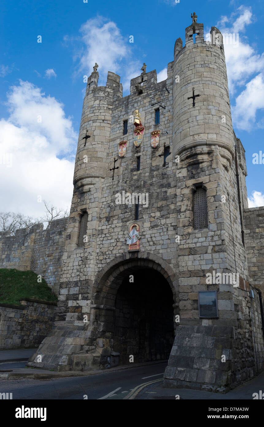 General close view of Micklegate Bar in York, taken on a sunny day ...