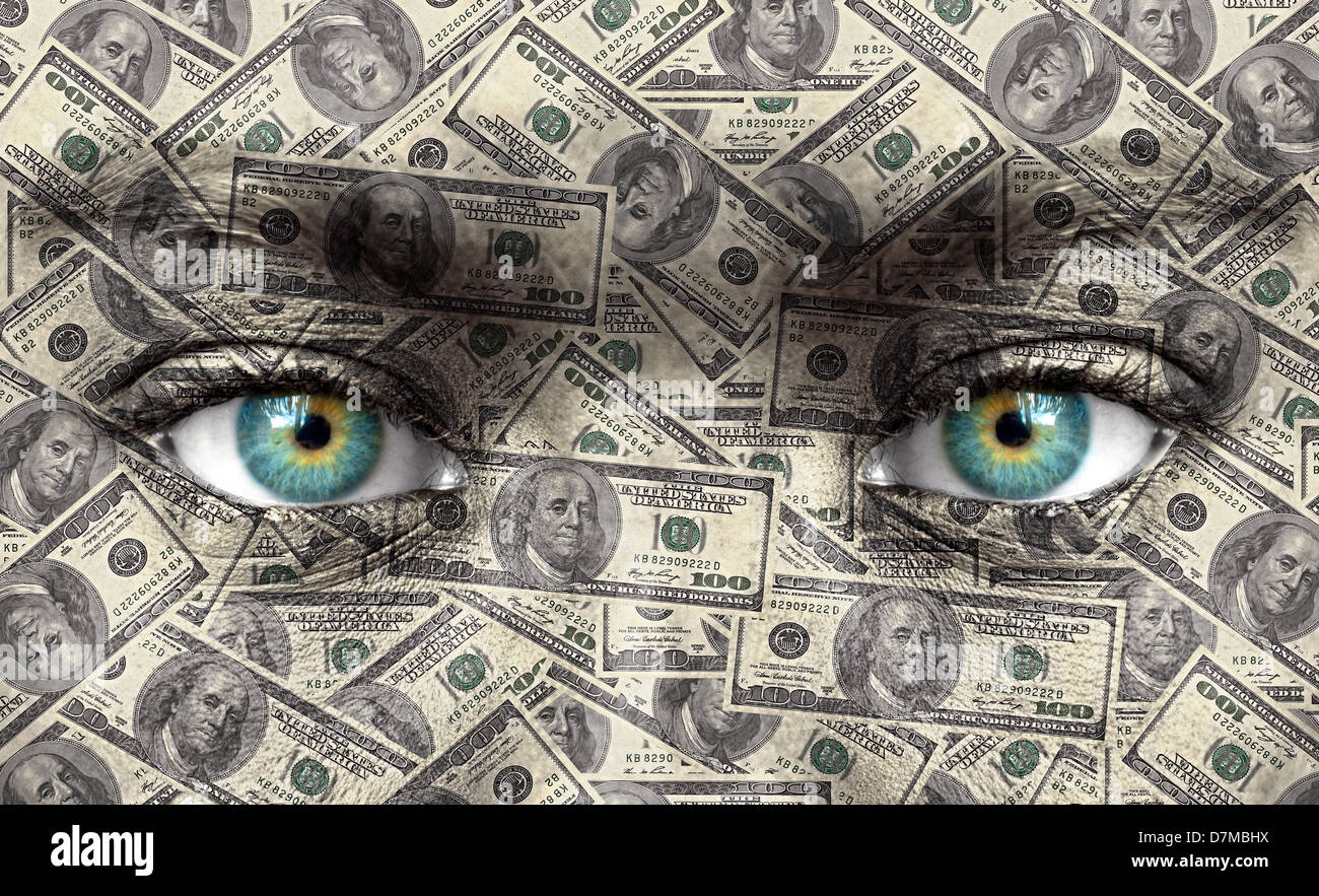 Human face with money texture - Wealth concept Stock Photo - Alamy