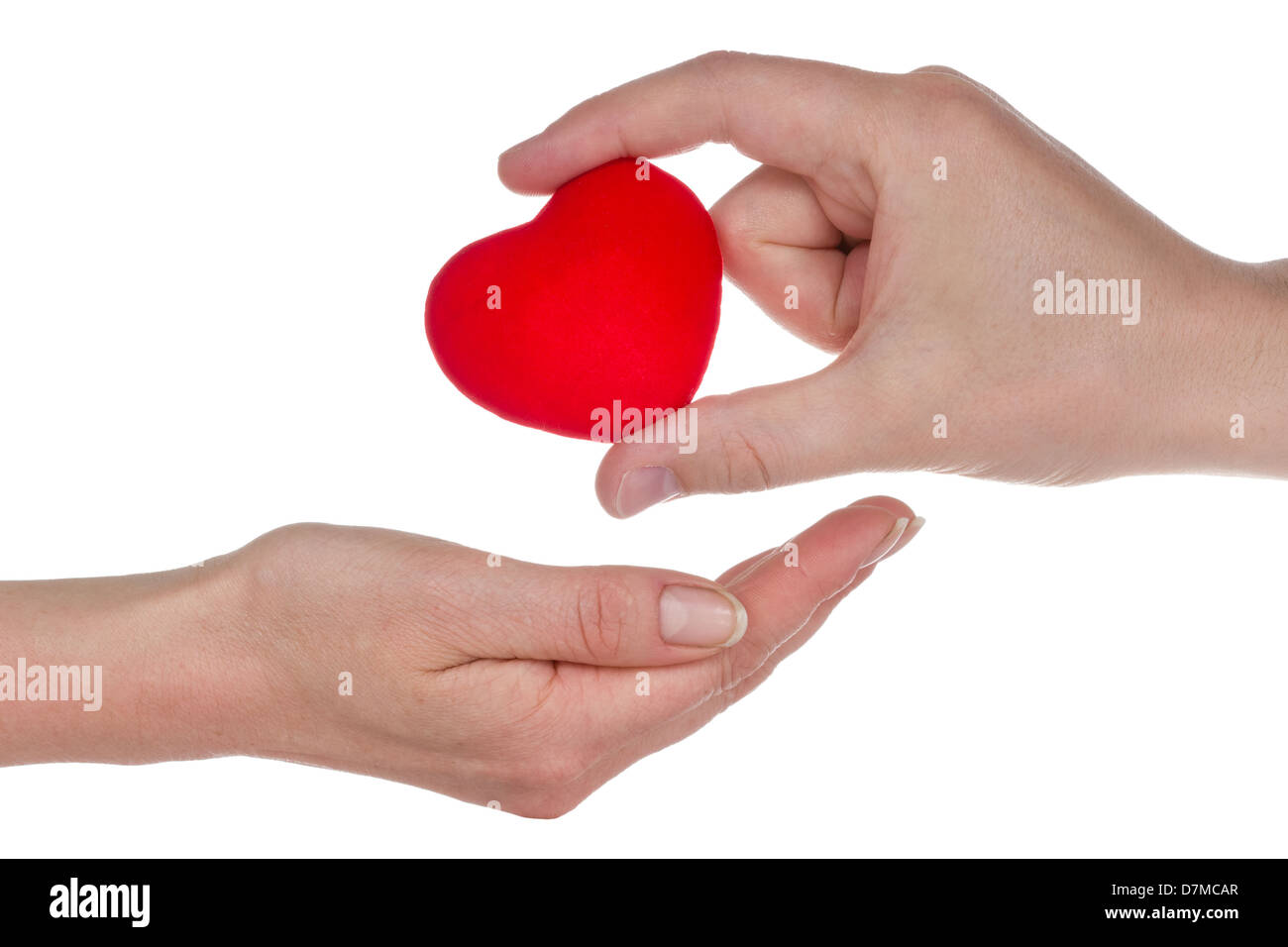 Male and female hands giving heart. Isolated on white background Stock ...