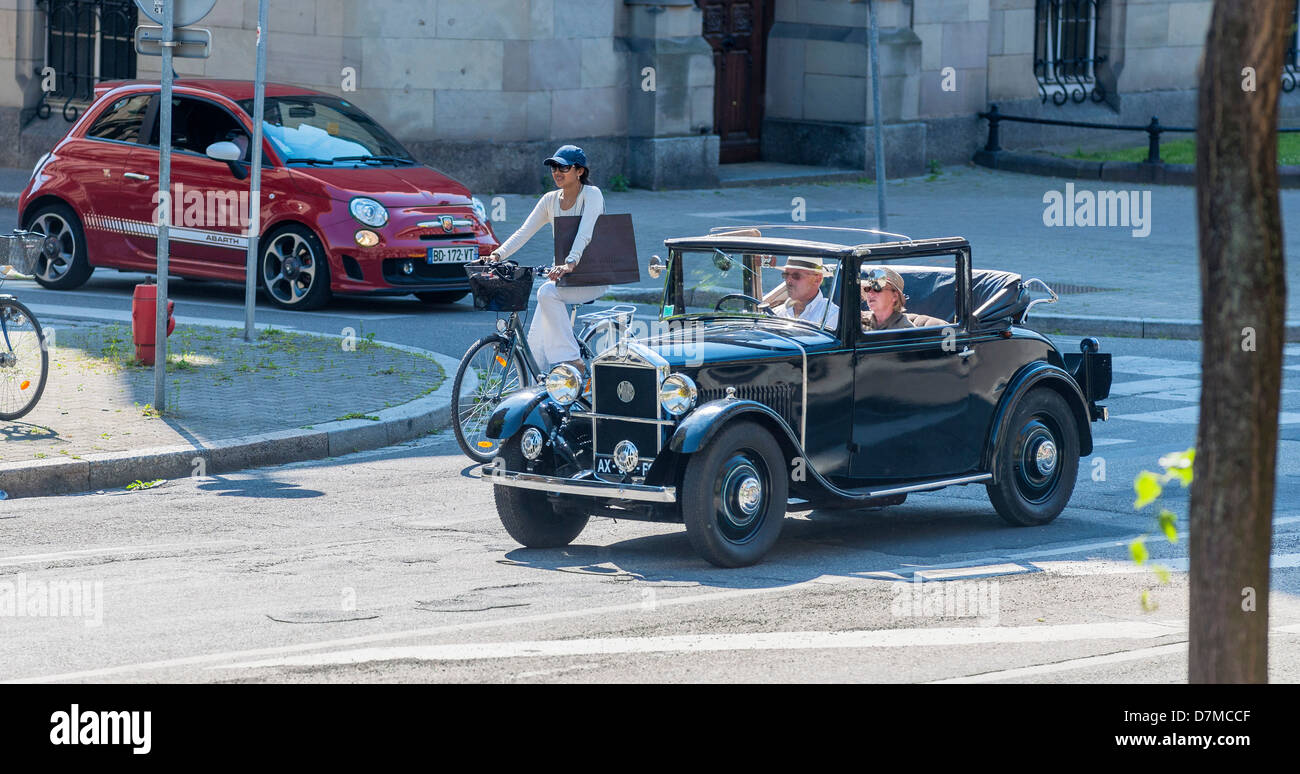 Elderly couple driving a 1933 convertible Mathis PY Sport French ...