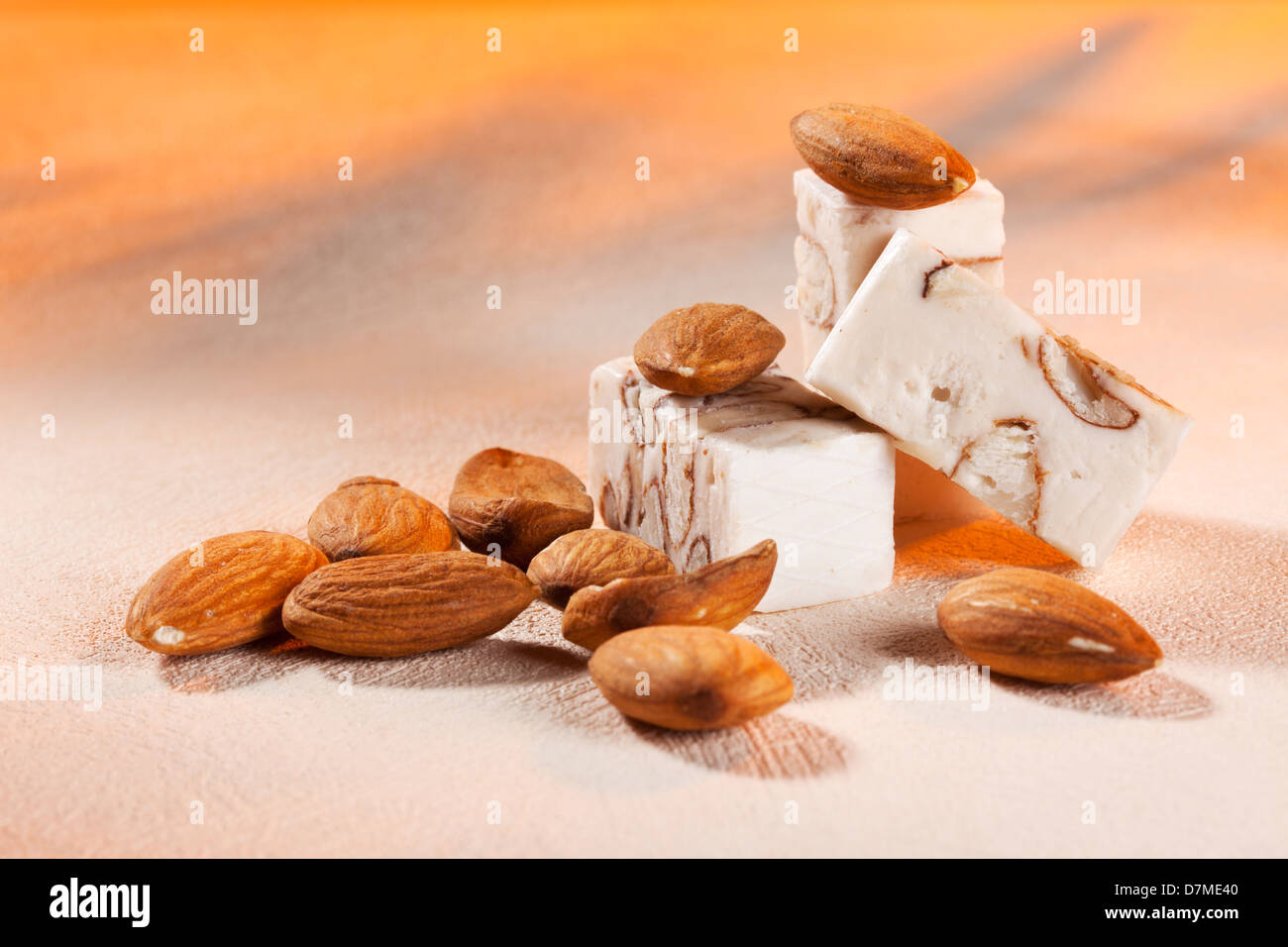 Belgian nougat blocks and almonds Stock Photo - Alamy