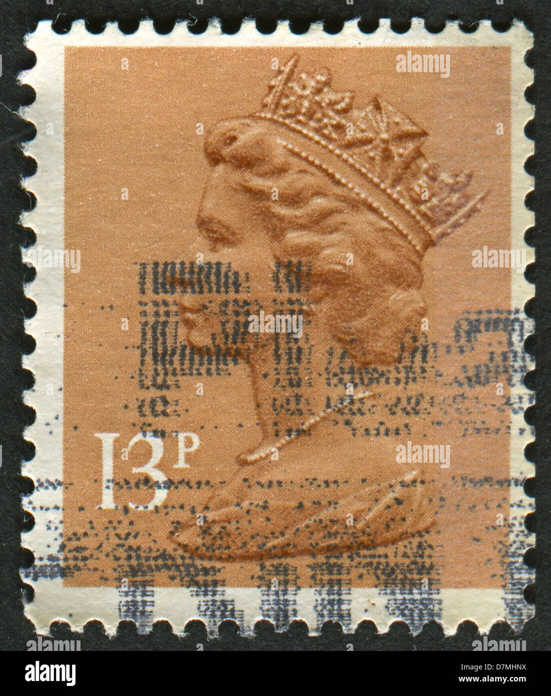 A stamp printed in UK shows image of Elizabeth II is the constitutional ...