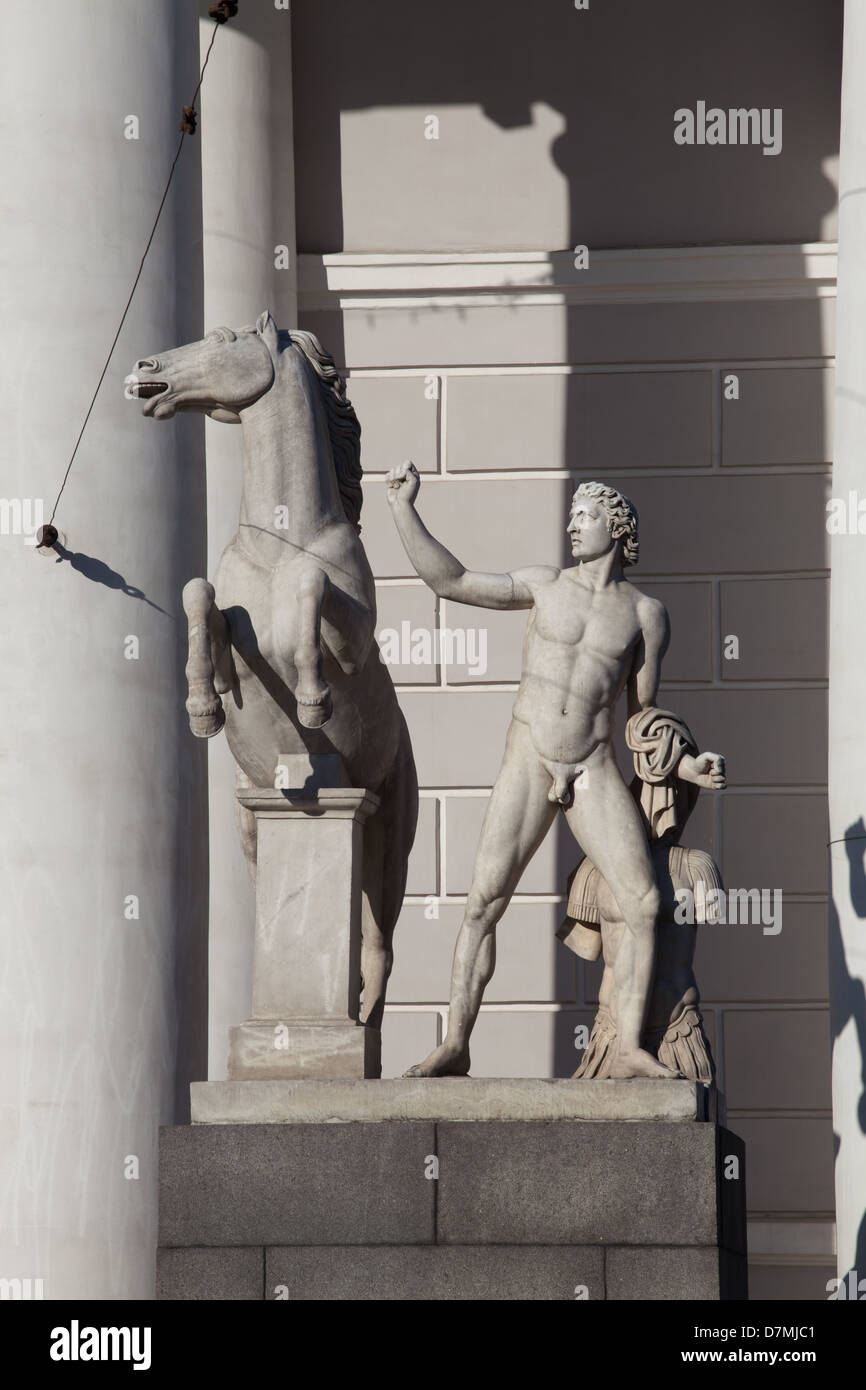 The marble statues of the Dioscuri standing beside their horses. Saint ...