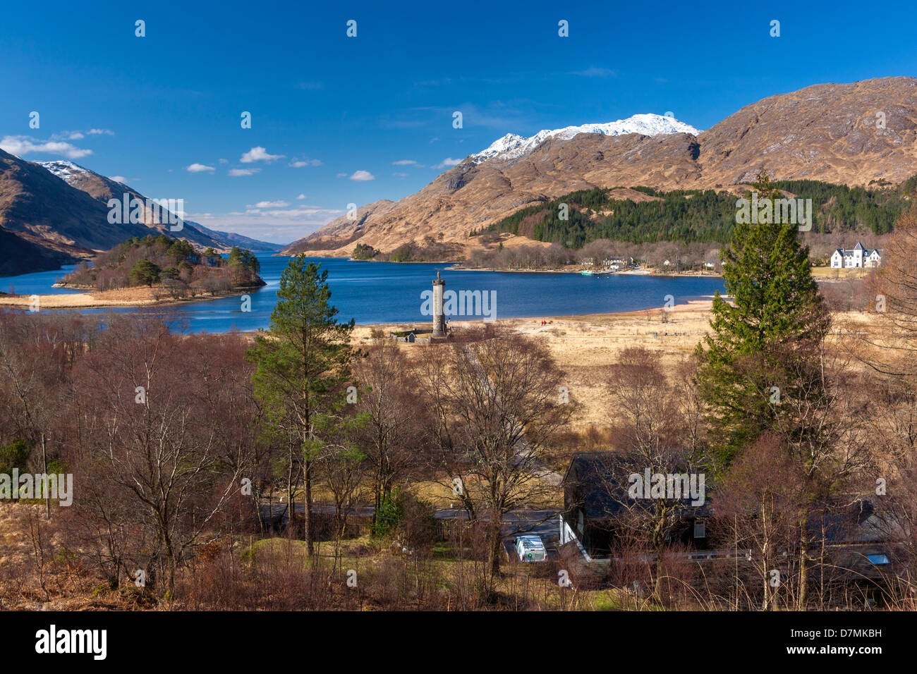 The Glenfinnan Monument situated at the head of Loch Shiel, Highland ...
