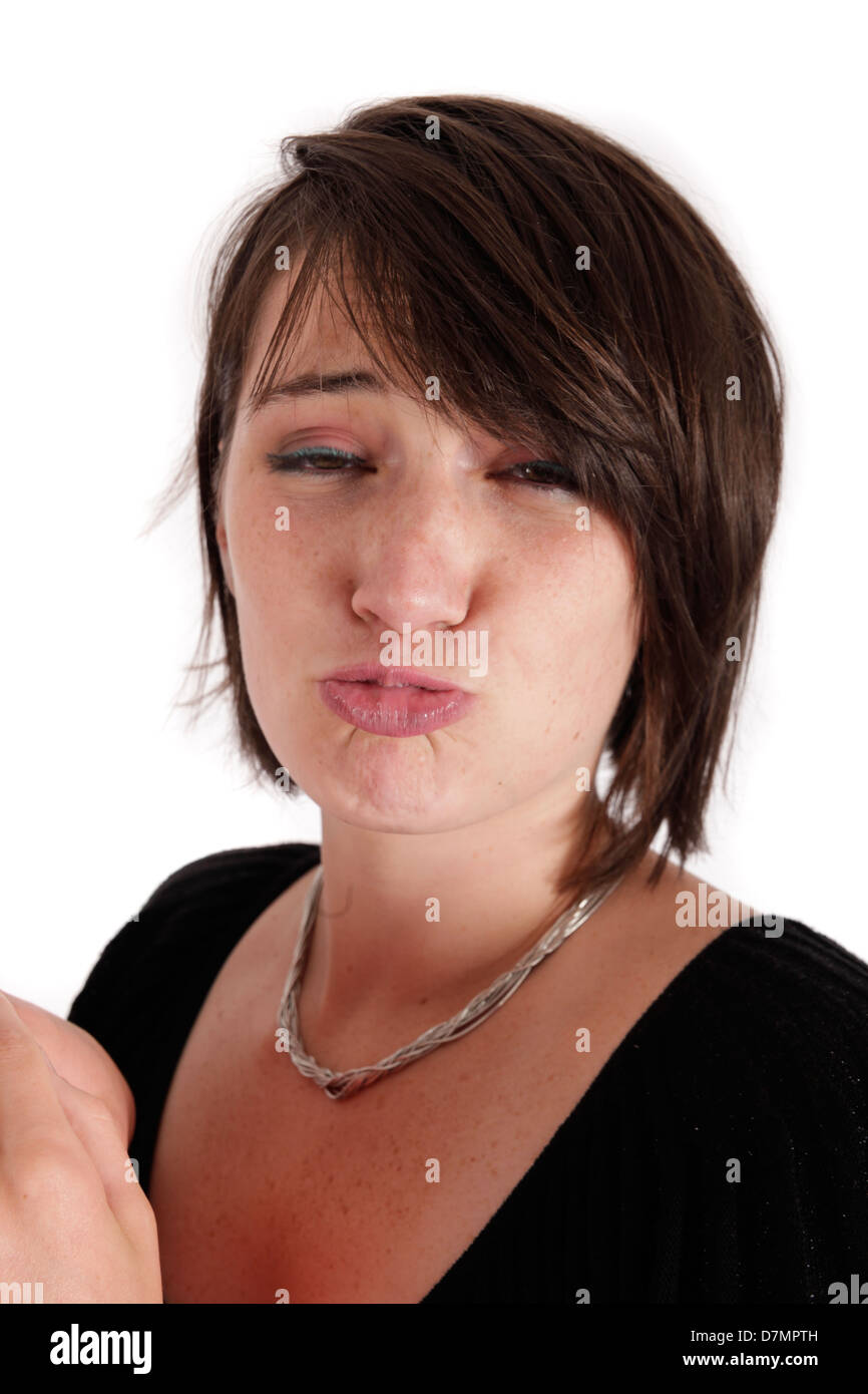 Variation expression on the face of a young brunette woman in studio ...