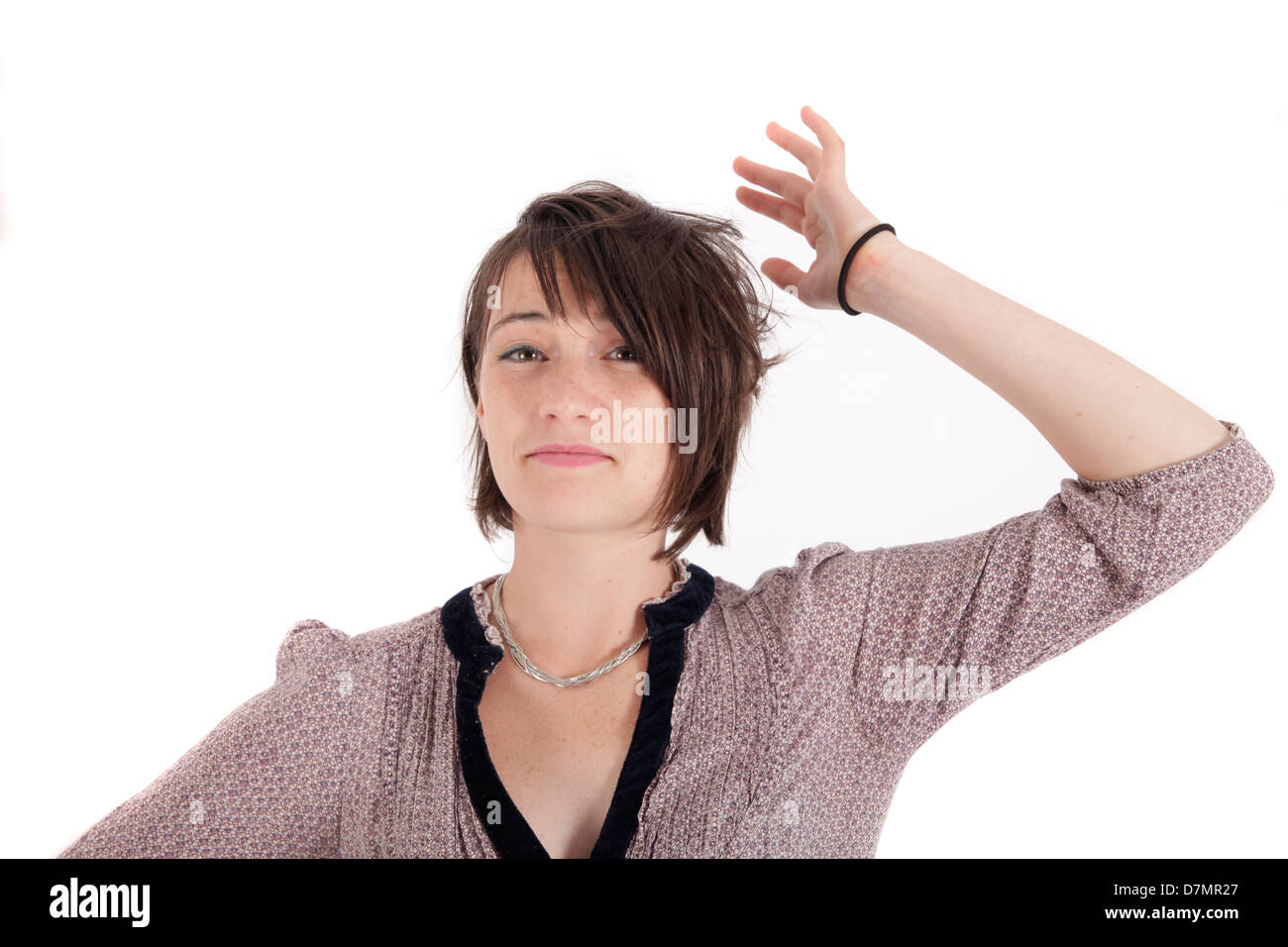 provocative portrait of a young brunette woman isolated on studio Stock ...