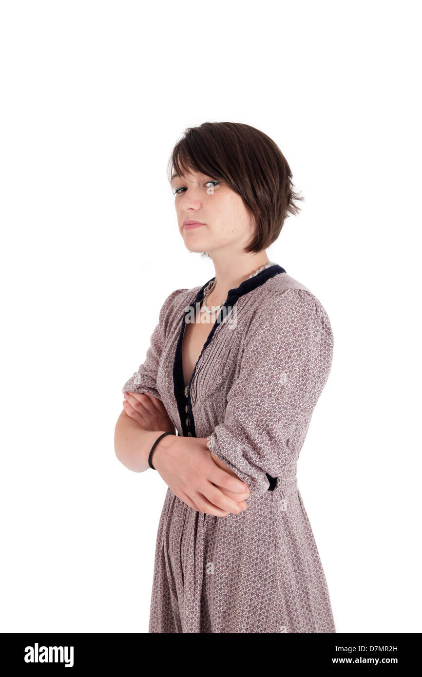 provocative portrait of a young brunette woman isolated on studio Stock ...
