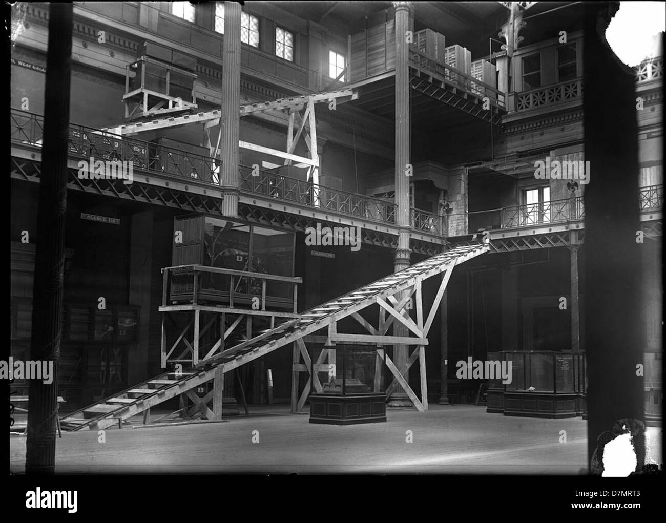 Moving exhibit cases down a gravity tramway Stock Photo - Alamy