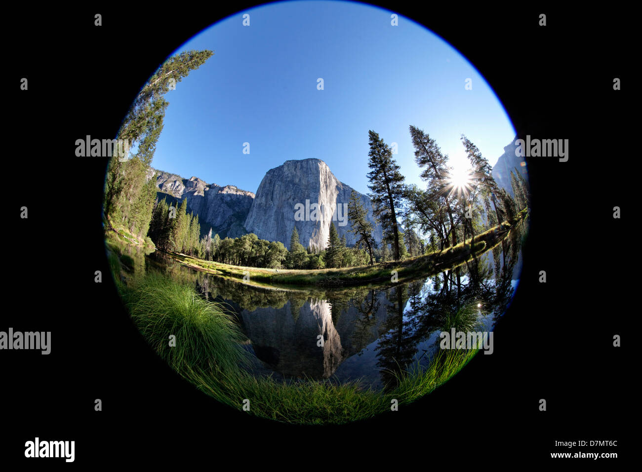 USA, California, Yosemite National Park. Fisheye view of the landmark ...