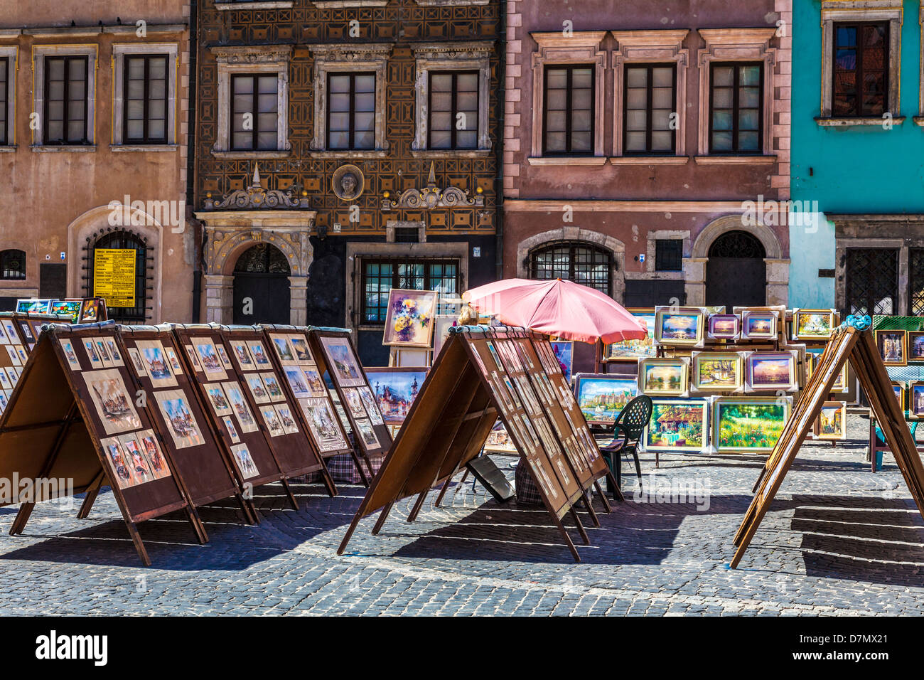 Outdoor display of artists' paintings for sale to tourists in Stary ...