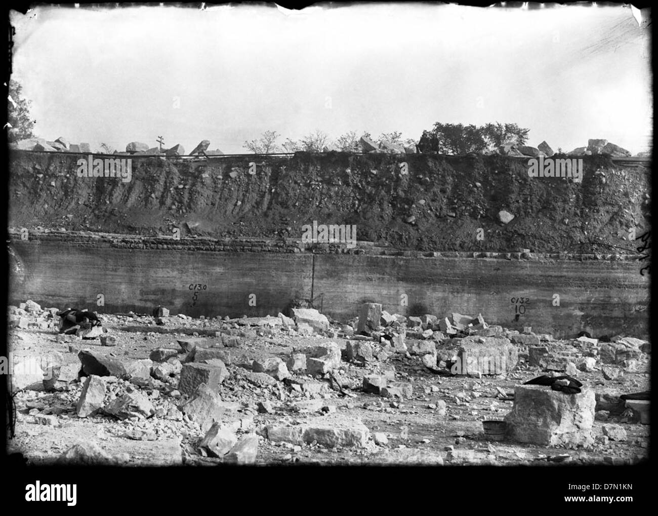 Excavation of Niagran limestone during the construction of the Chicago ...