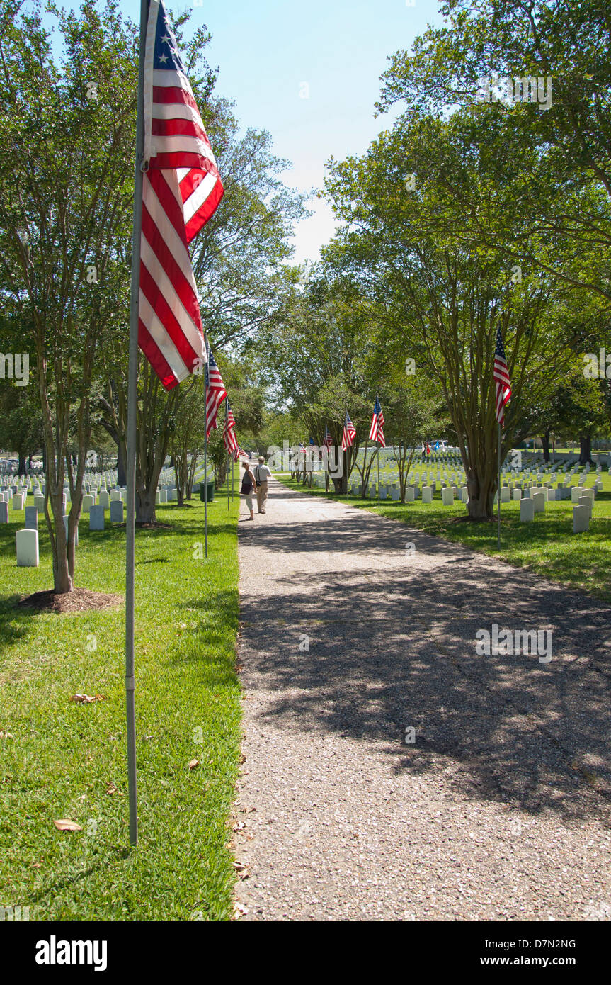 Louisiana, Baton Rouge. National Cemetery, established in 1867. Flag ...