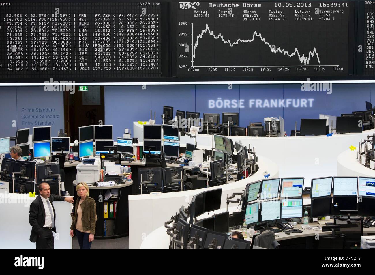 Germany. The DAX board shows the daily trading activity with the high ...