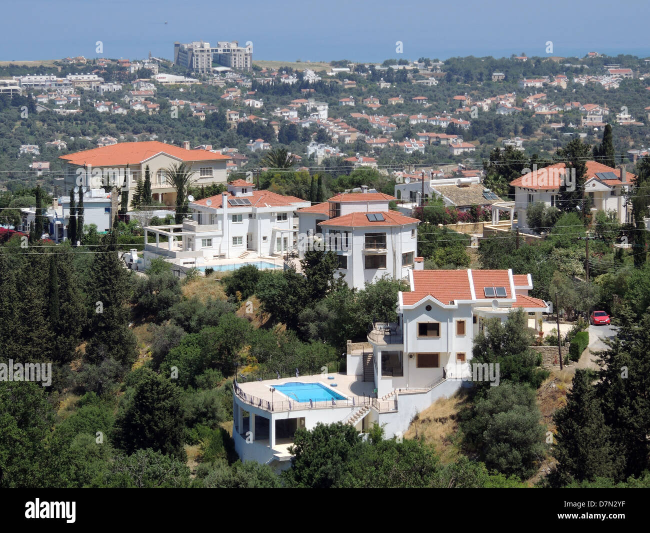 KYRENIA (Girne) North Cyprus. The eastern outskirts seen from Bellapais ...
