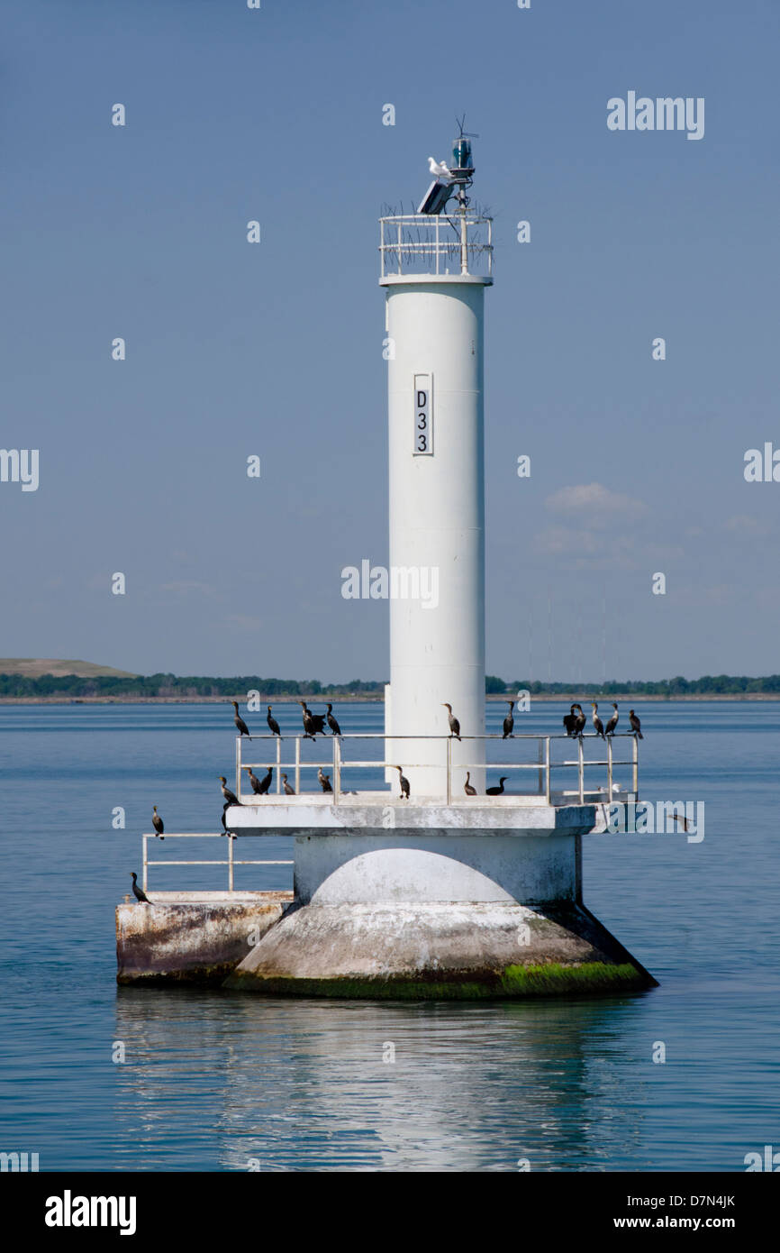 Michigan, Lake Erie, Detroit River, Wyandotte. Detroit River marker ...