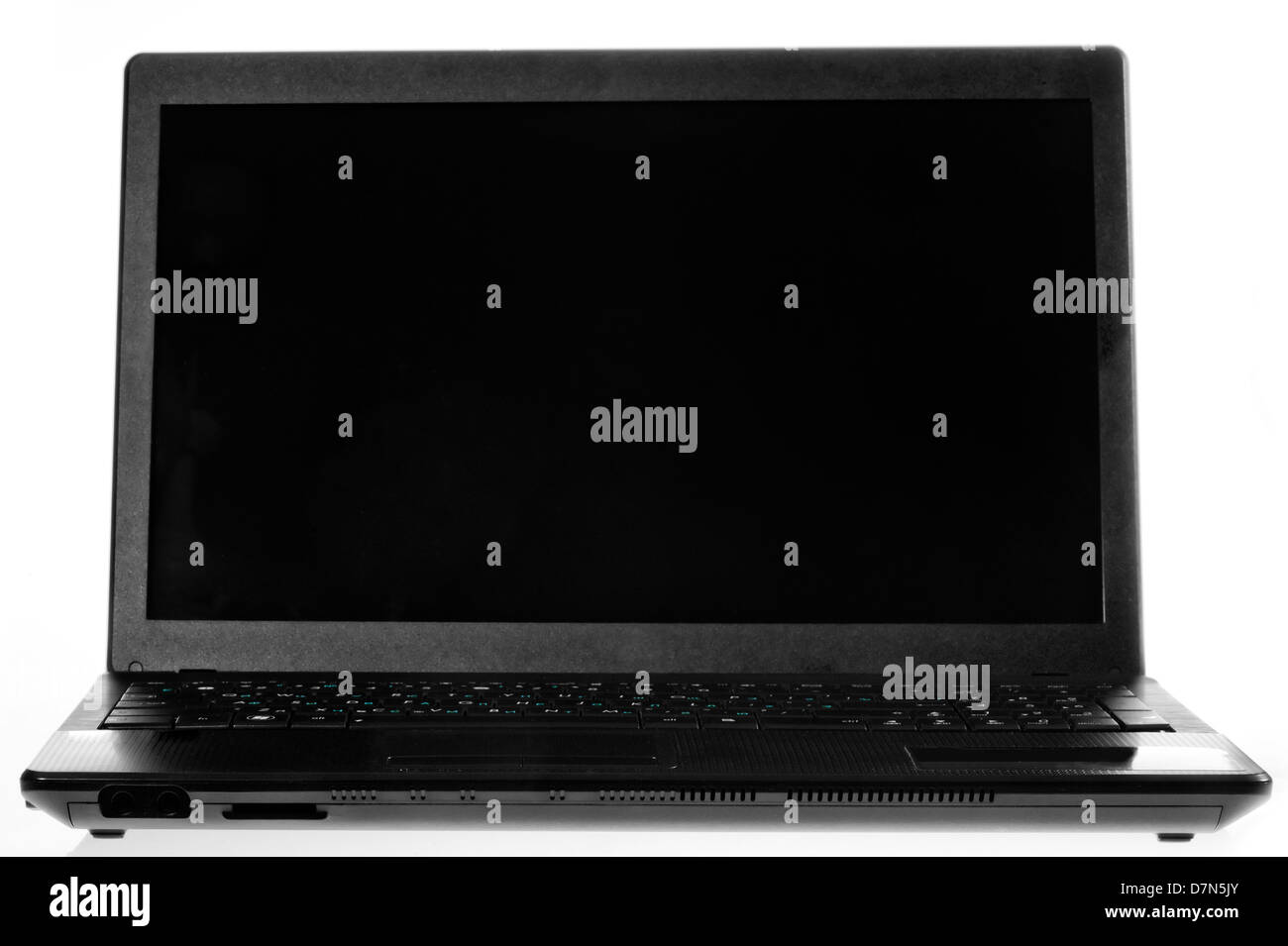 Black laptop open on a white background Stock Photo - Alamy