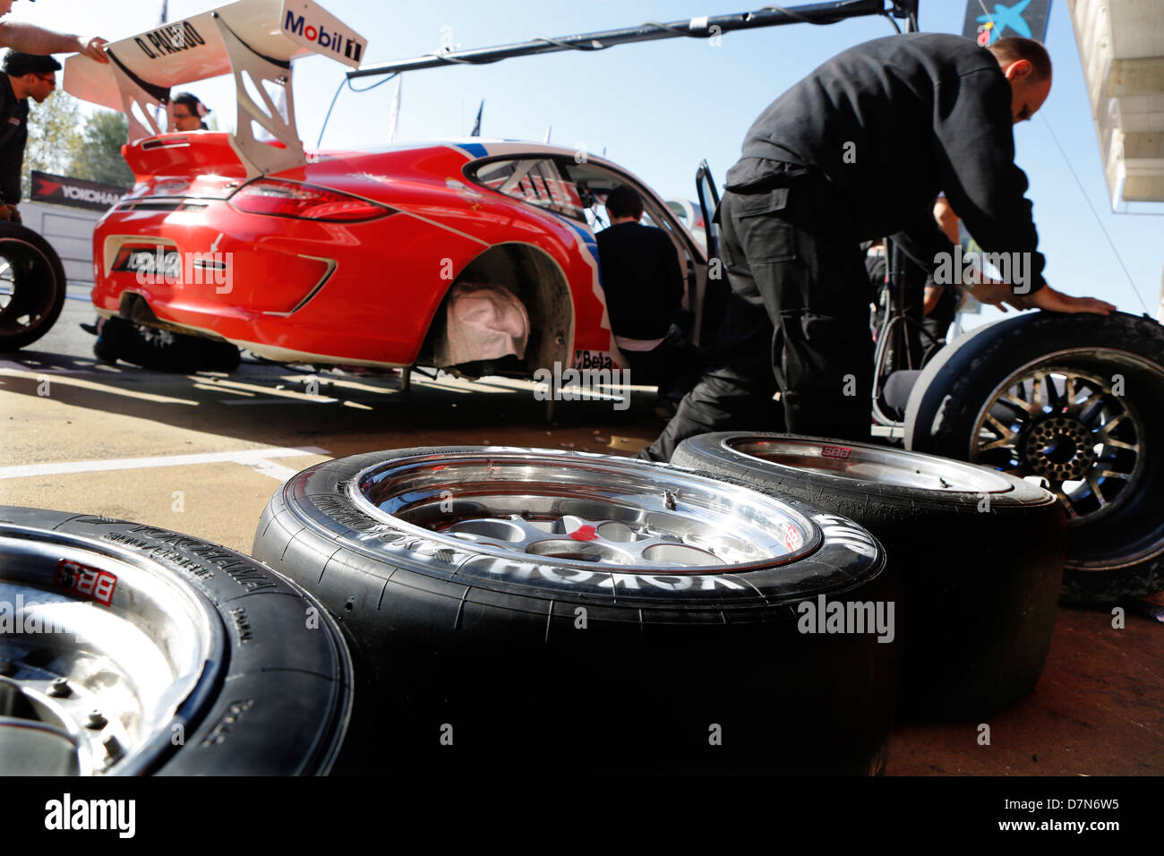 Pit stop during Porsche GT3 Cup Challenge Brazil at Montmelo, Spain ...