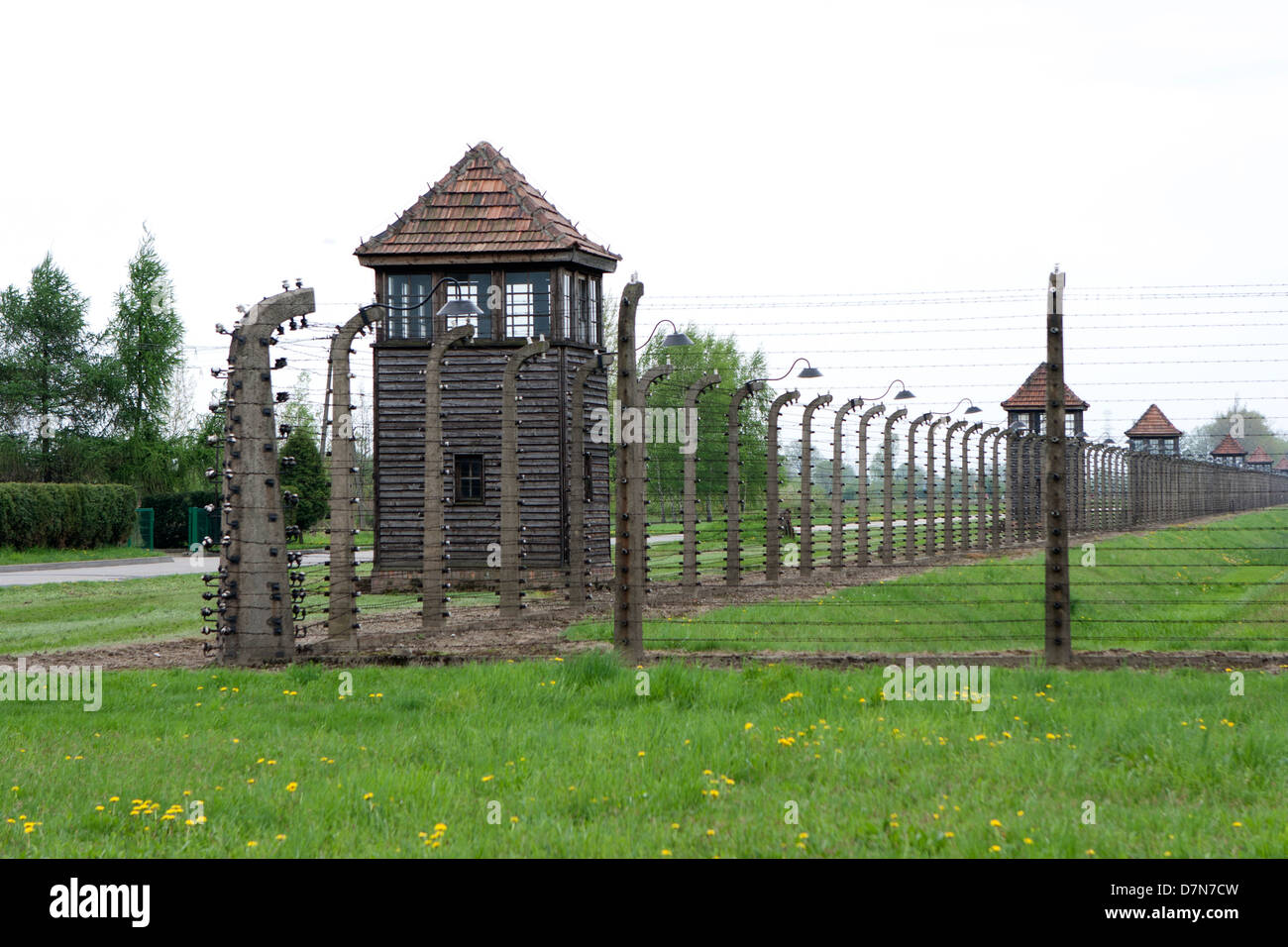 Wired fence around the concentration camp Birkenau (Auschwitz Stock ...