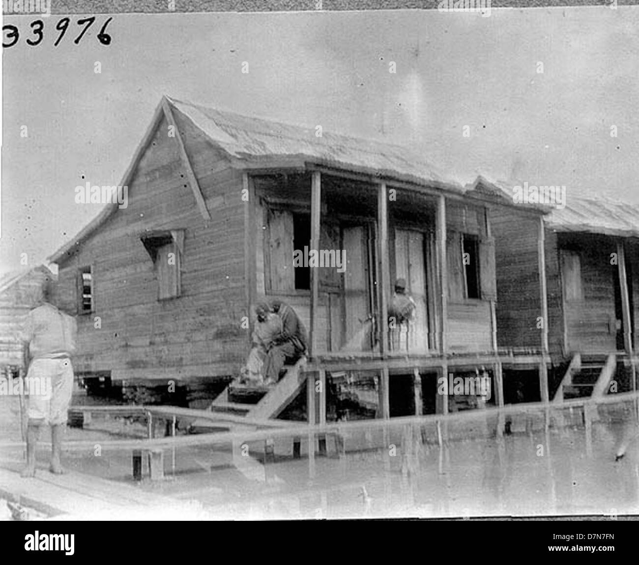 A historical photograph from the Panama Canal construction period ...