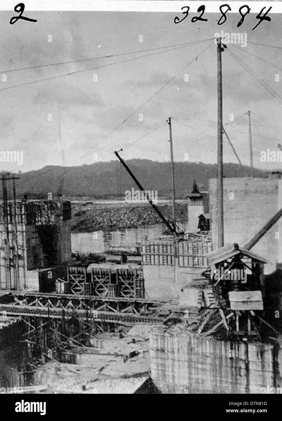 This image shows the construction of a lock in the Panama Canal during ...