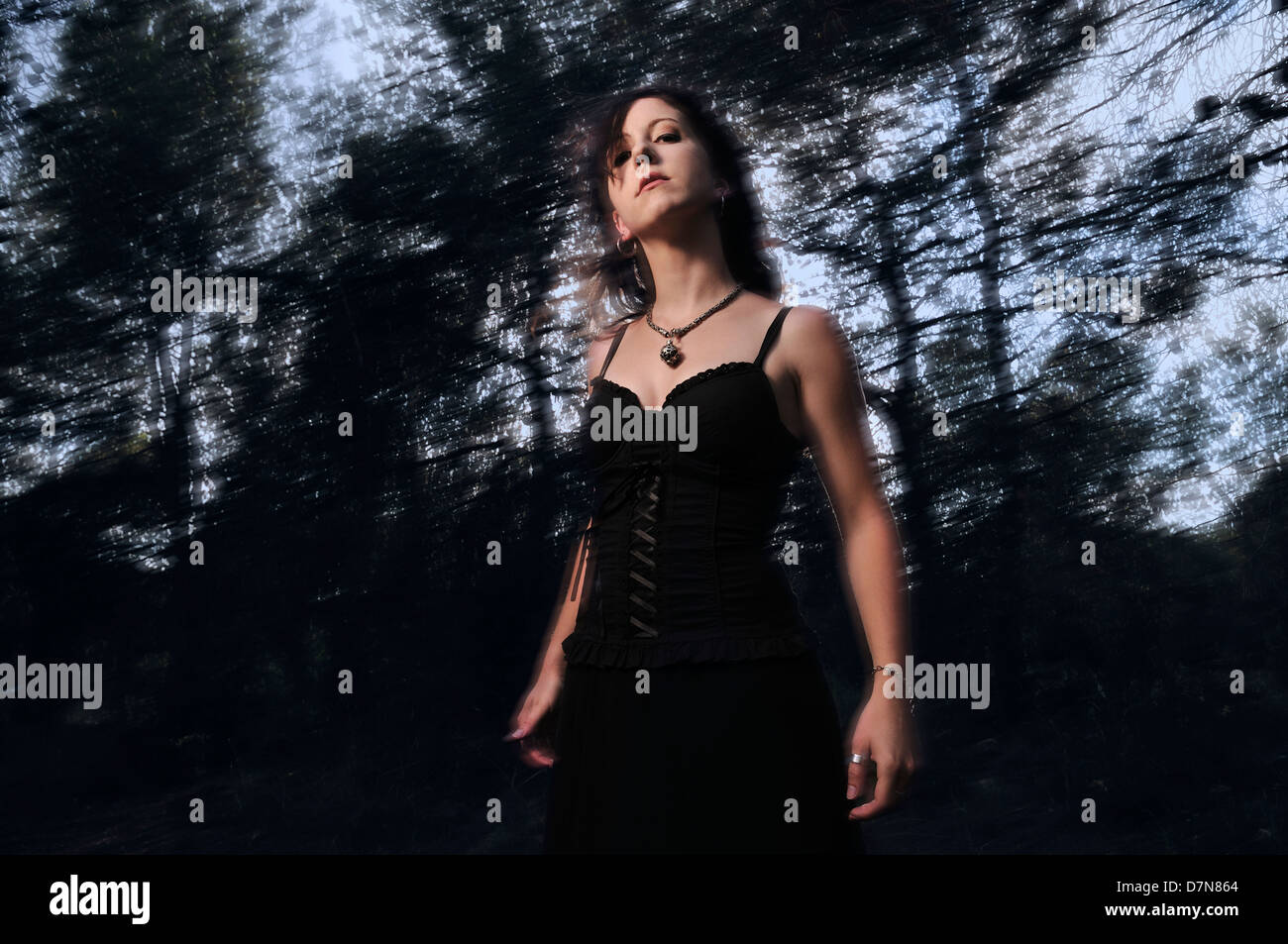 young woman in a haunted forest Stock Photo - Alamy